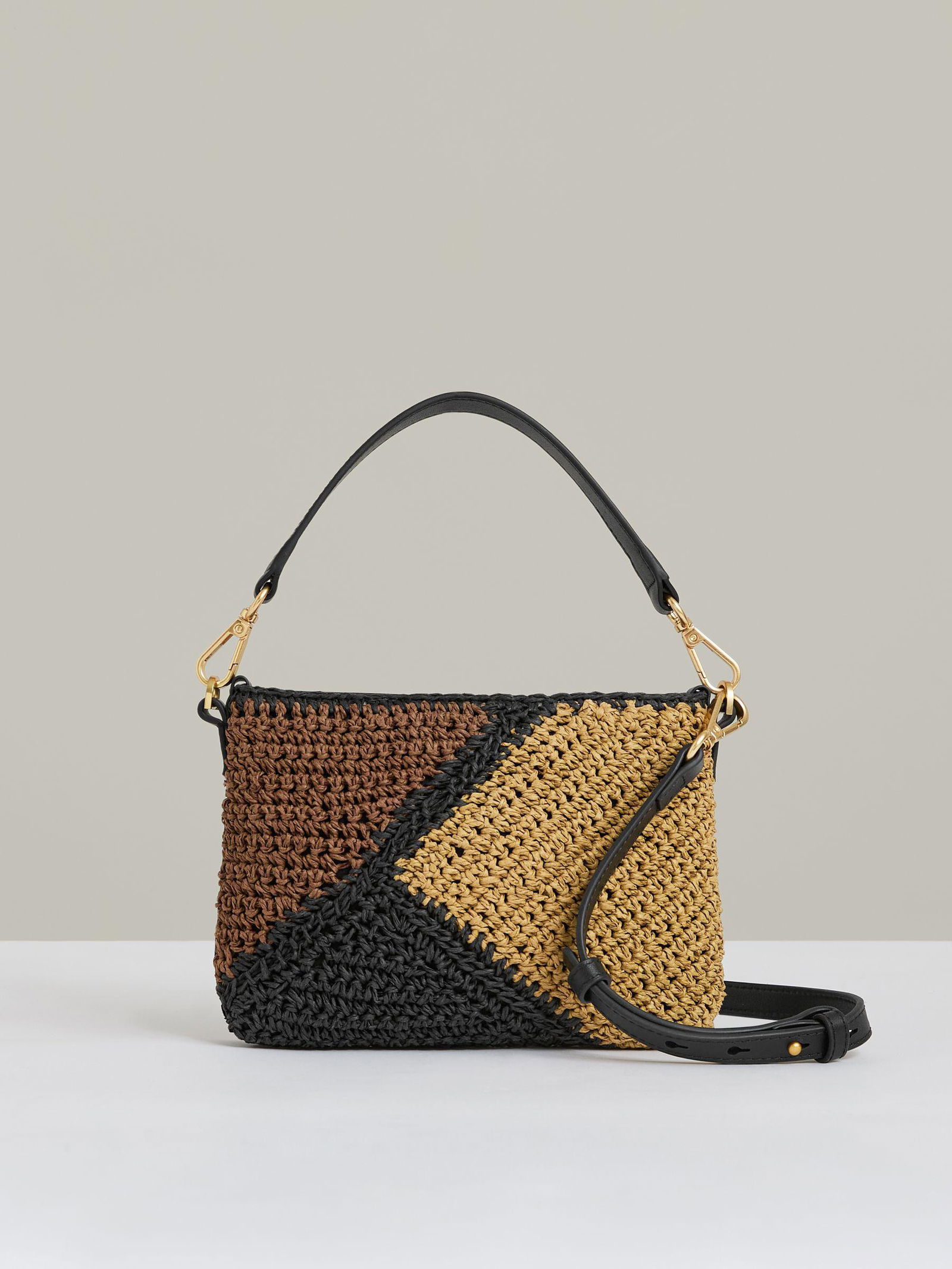 REISS Raffia Colour-Block Cross-Body Bag in Tan | endource