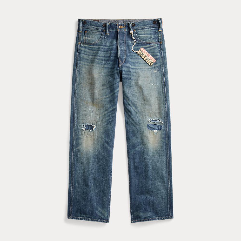 RALPH LAUREN RRL Vintage 5-Pocket Fullerton Repaired Jean in Blue | endource
