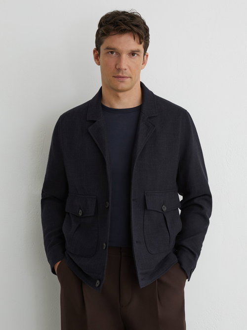 REISS Gandine Textured Hopsack Flap-Pocket Jacket In Navy | endource