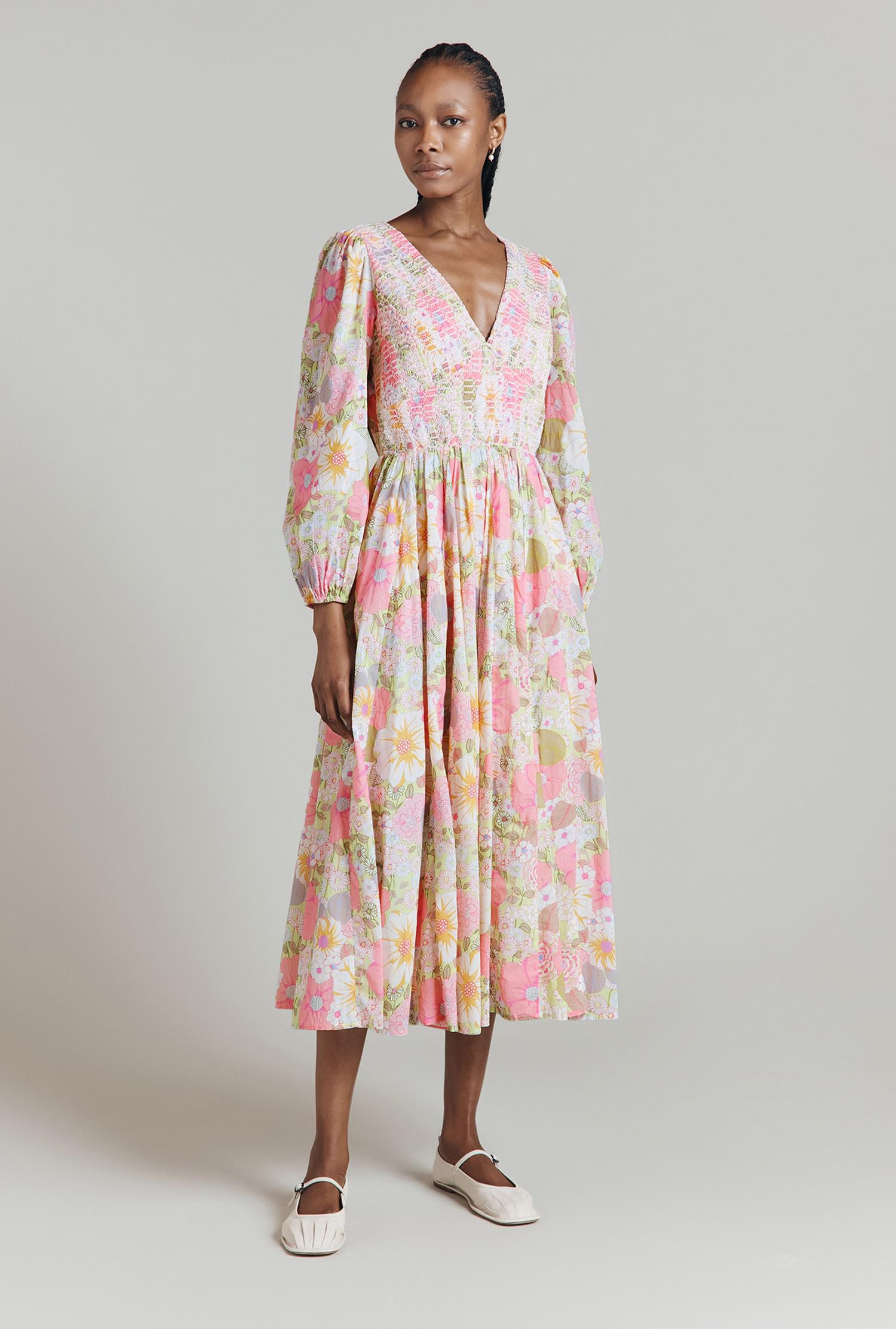 GHOST Adeline Floral Cotton Midi Dress | Endource