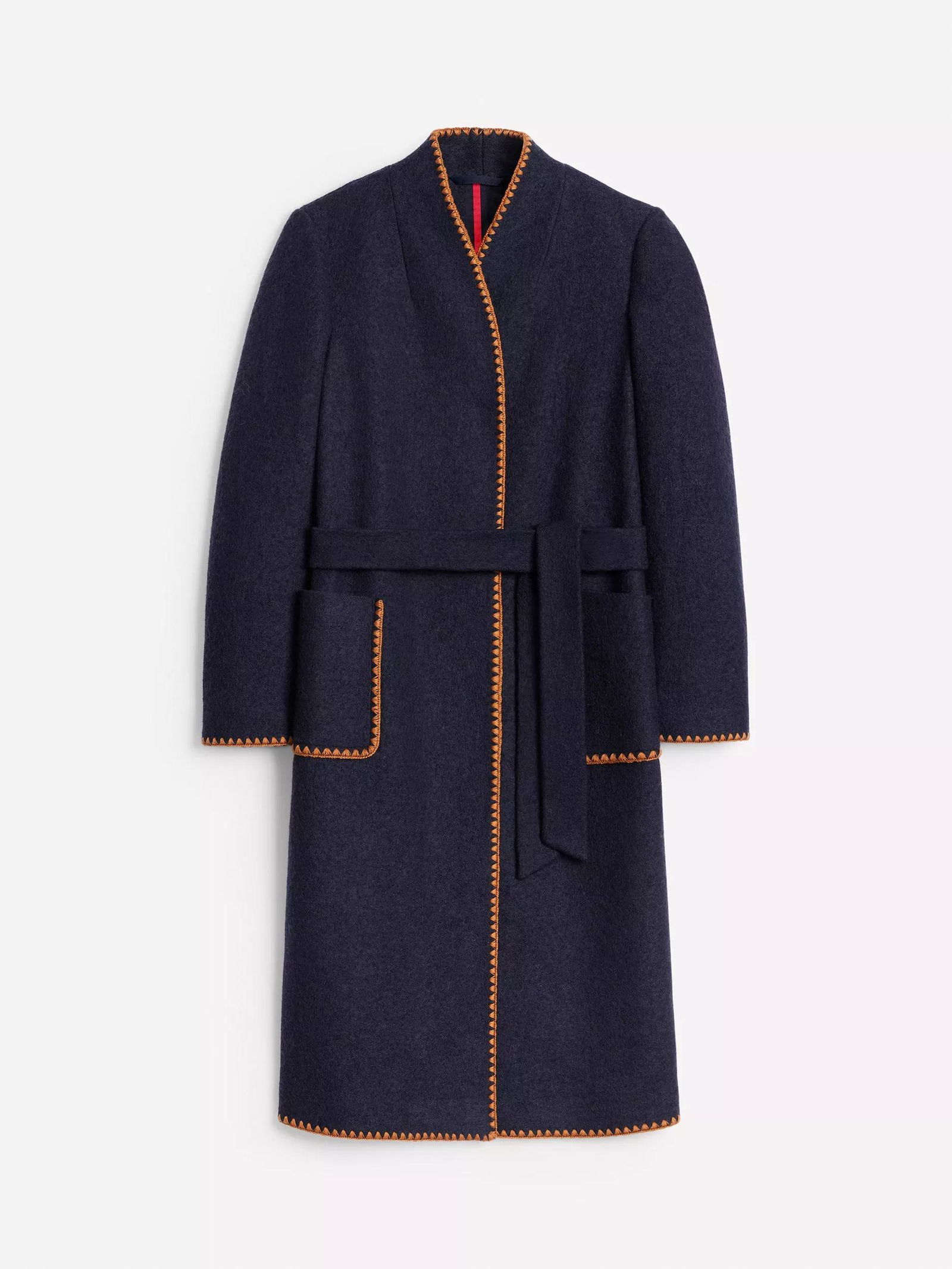 BODEN Blanket Stitch Wool Blend Wrap Coat in Navy | endource