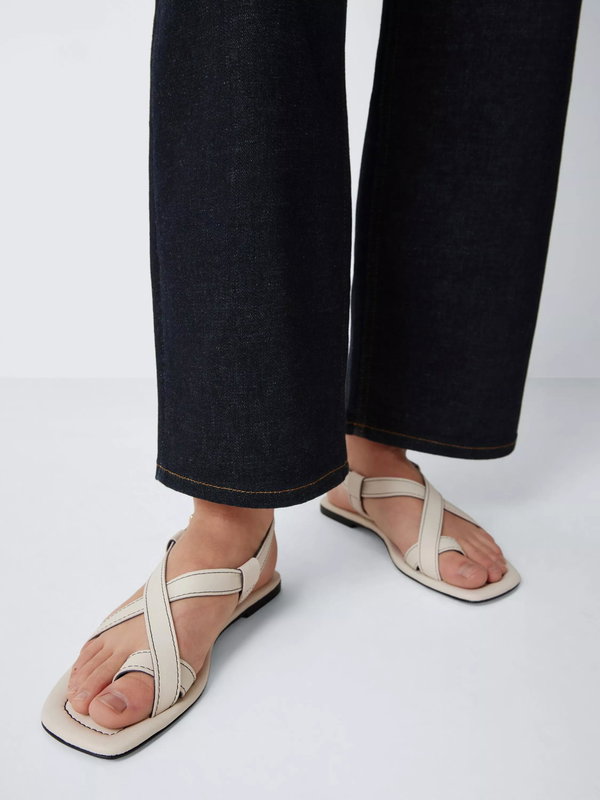 JOHN LEWIS Larnce Leather Contrast Stitch Toe Loop Strappy Sandals, Off ...