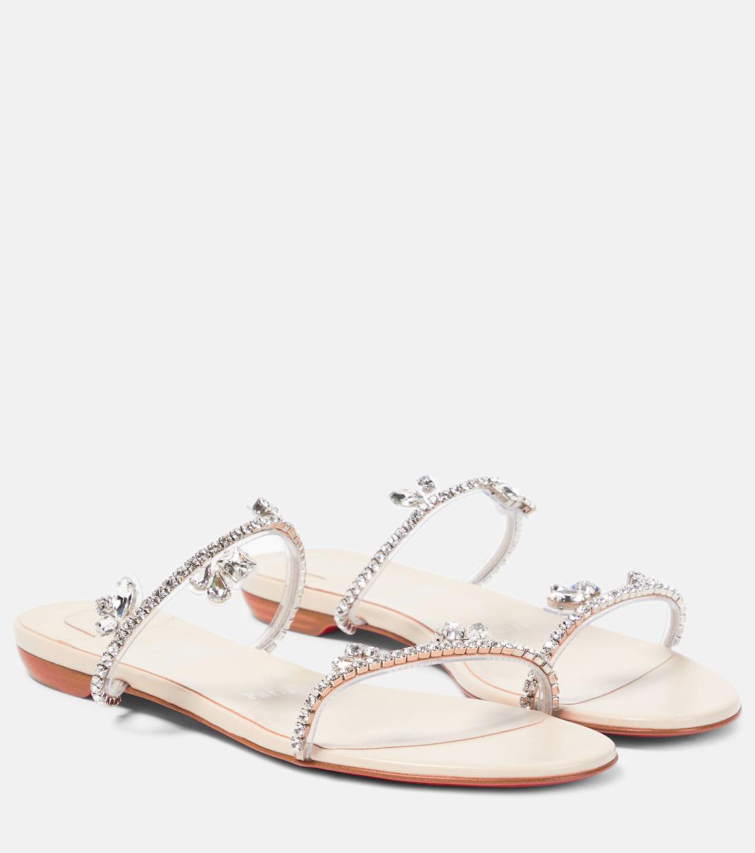 CHRISTIAN LOUBOUTIN Just Queenie Leather And PVC Sandals in Silver ...