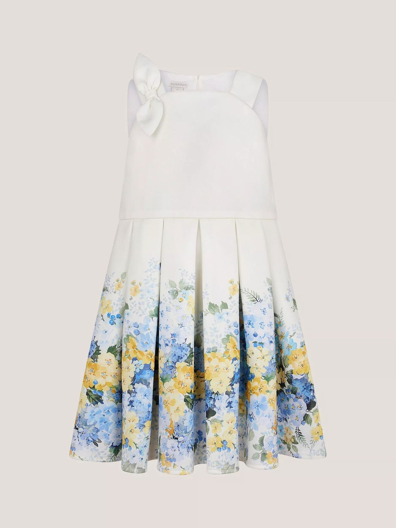Monsoon Hydrangea Bow Strap Pleated Dress in Ivory | endource