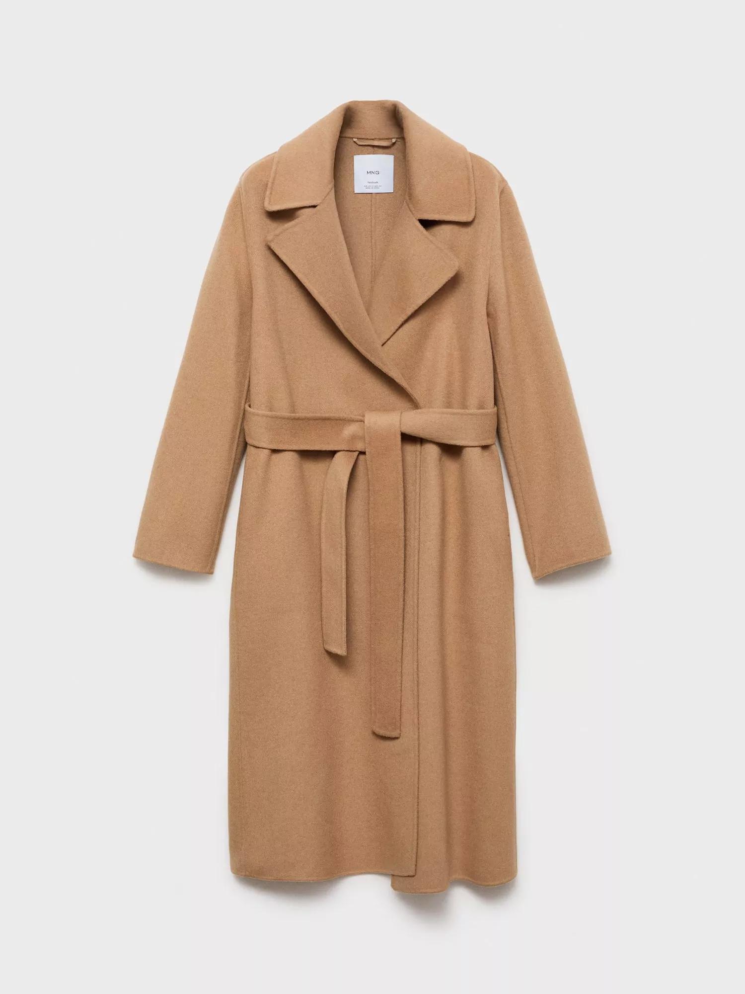 MANGO Batin Belted Wool Blend Coat in Camel | endource