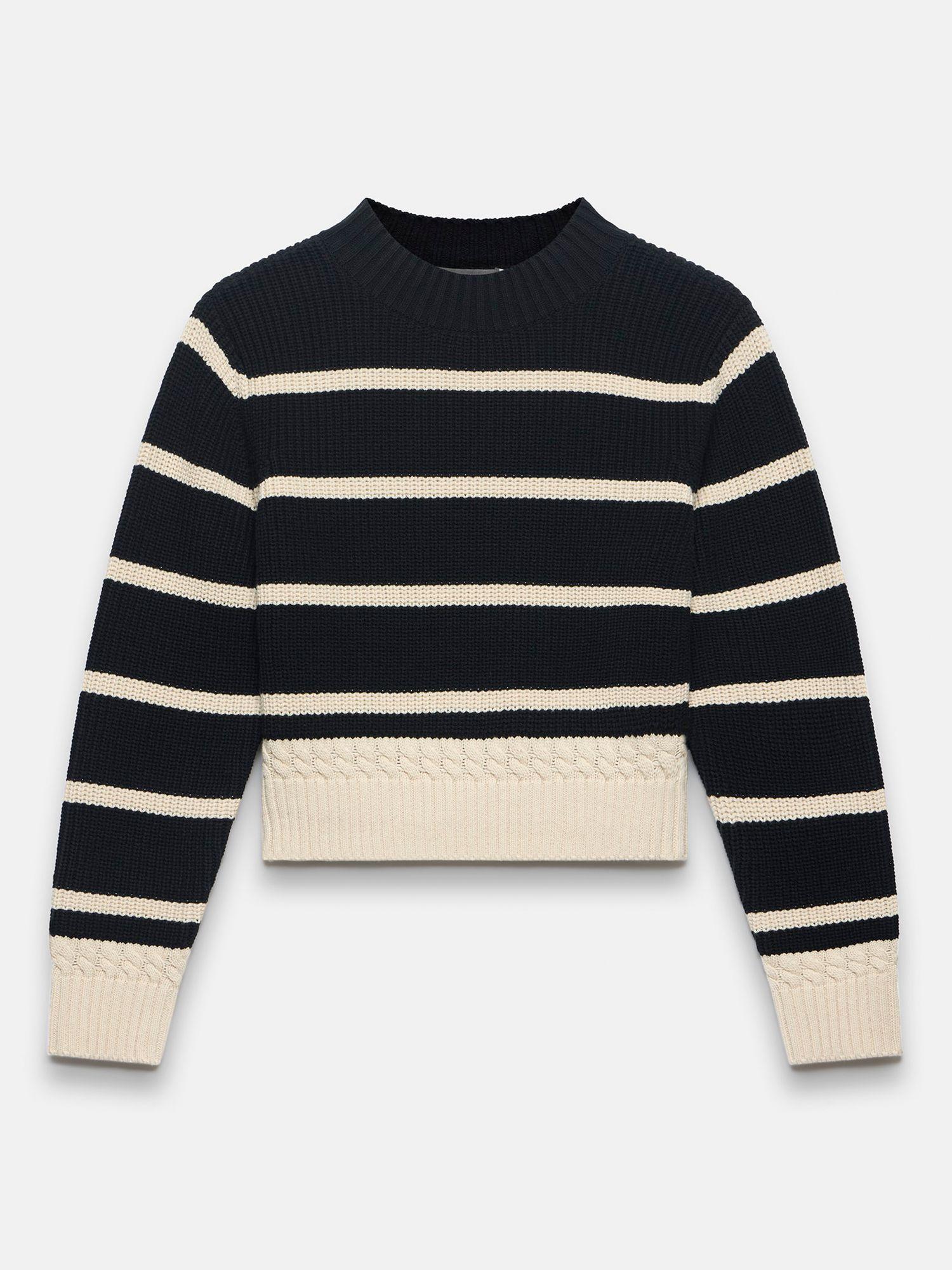 MINT VELVET Stripe Crop Jumper in Black/Cream | endource