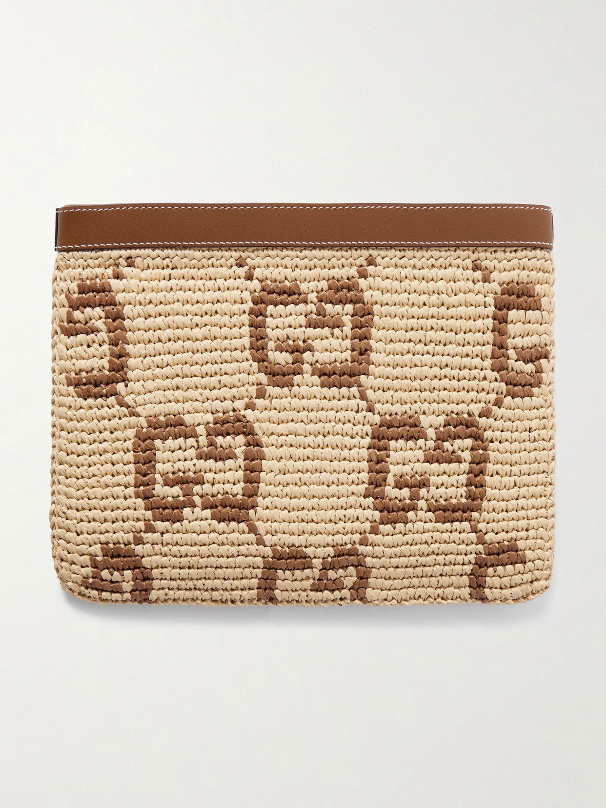 GUCCI Leather-Trimmed Crocheted Raffia Clutch | endource
