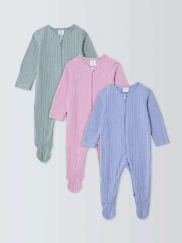 JOHN LEWIS Baby Pointelle Zip Up Sleepsuits, Pack Of 3, Multi | endource