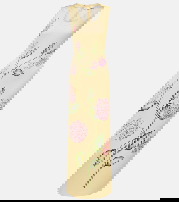 Oscar De La Renta Porcelain Flower Jersey Maxi Dress | endource