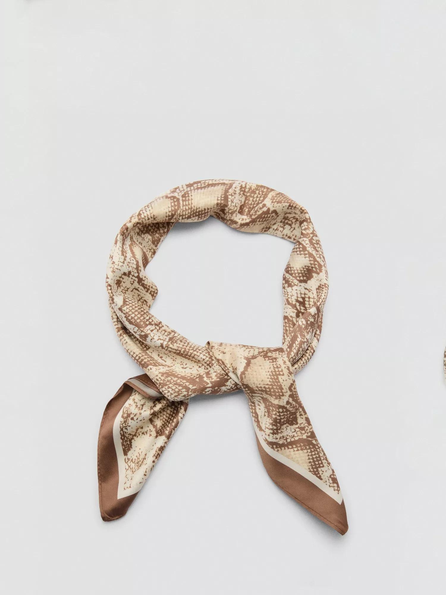 MANGO Snake Print Square Scarf in Light Beige | endource