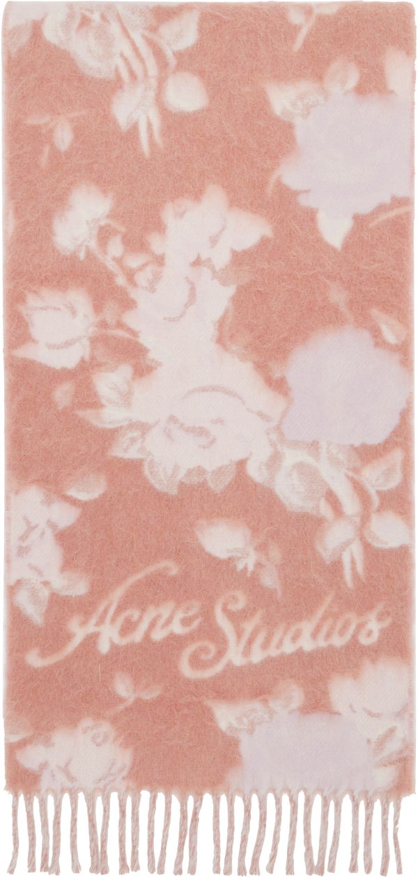 ACNE STUDIOS Pink Fringed Wool Scarf | endource