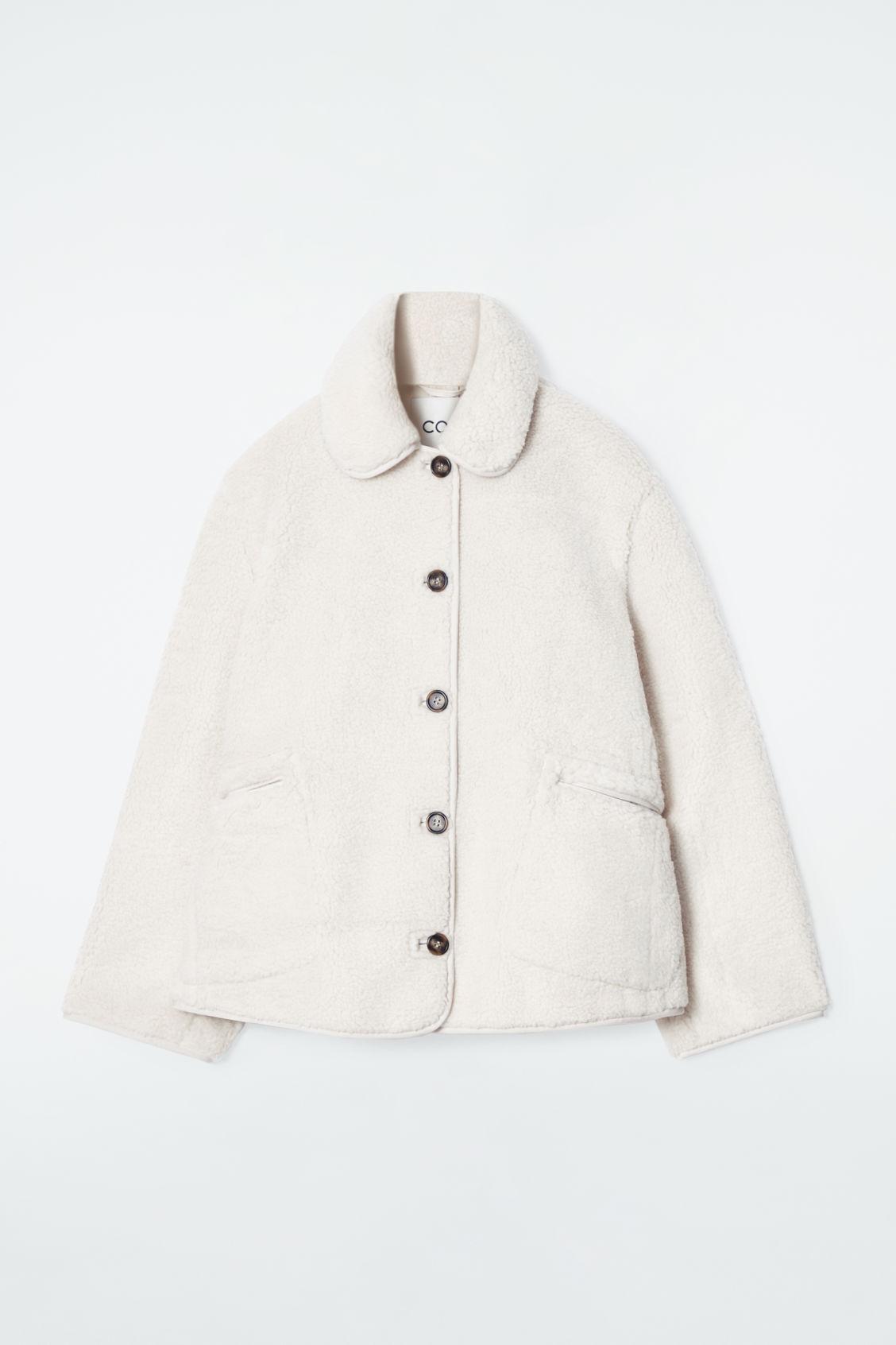 COS Collared Faux Shearling Jacket in IVORY | endource