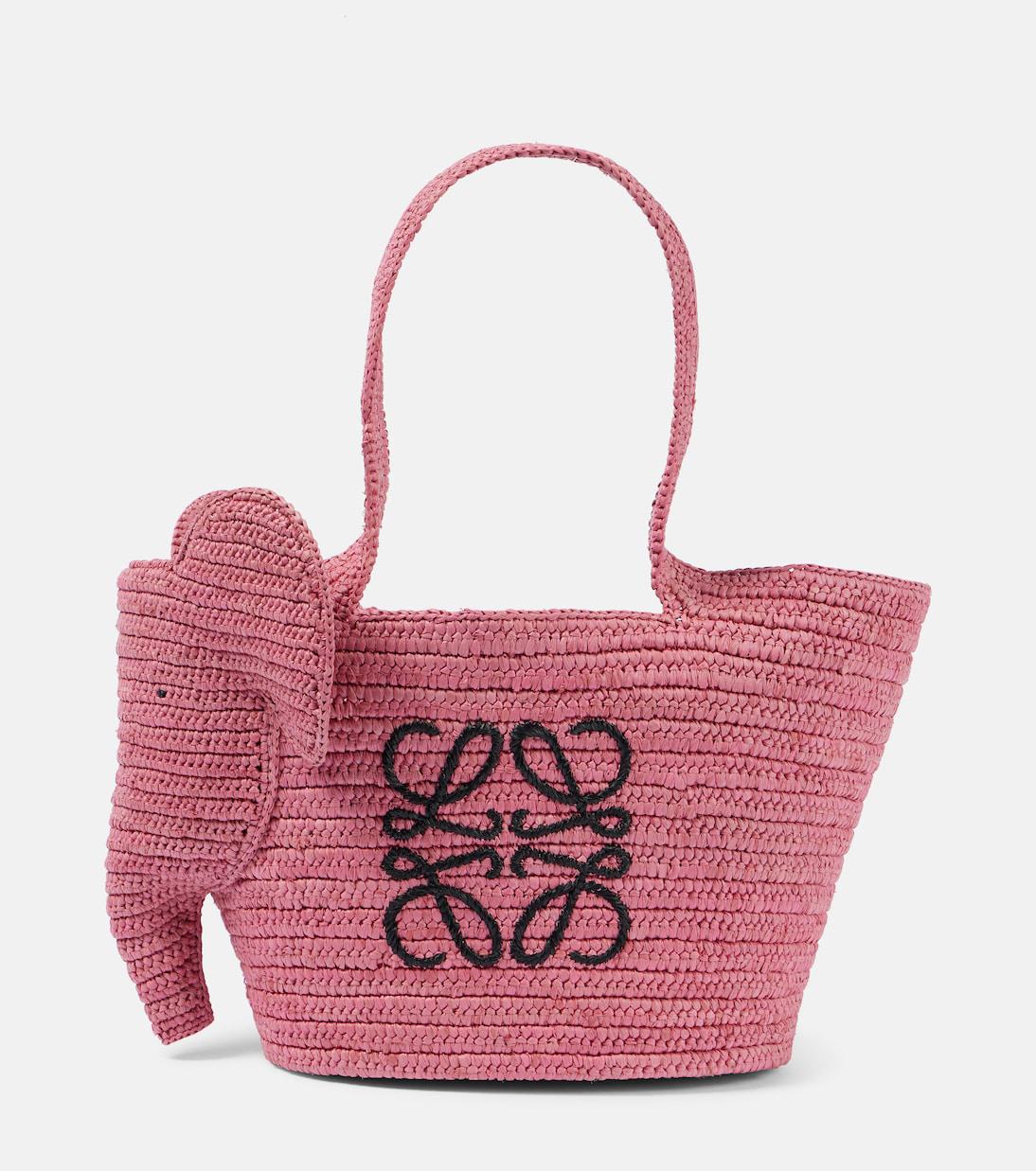 LOEWE Elephant Small Raffia Tote Bag in Pink | Endource