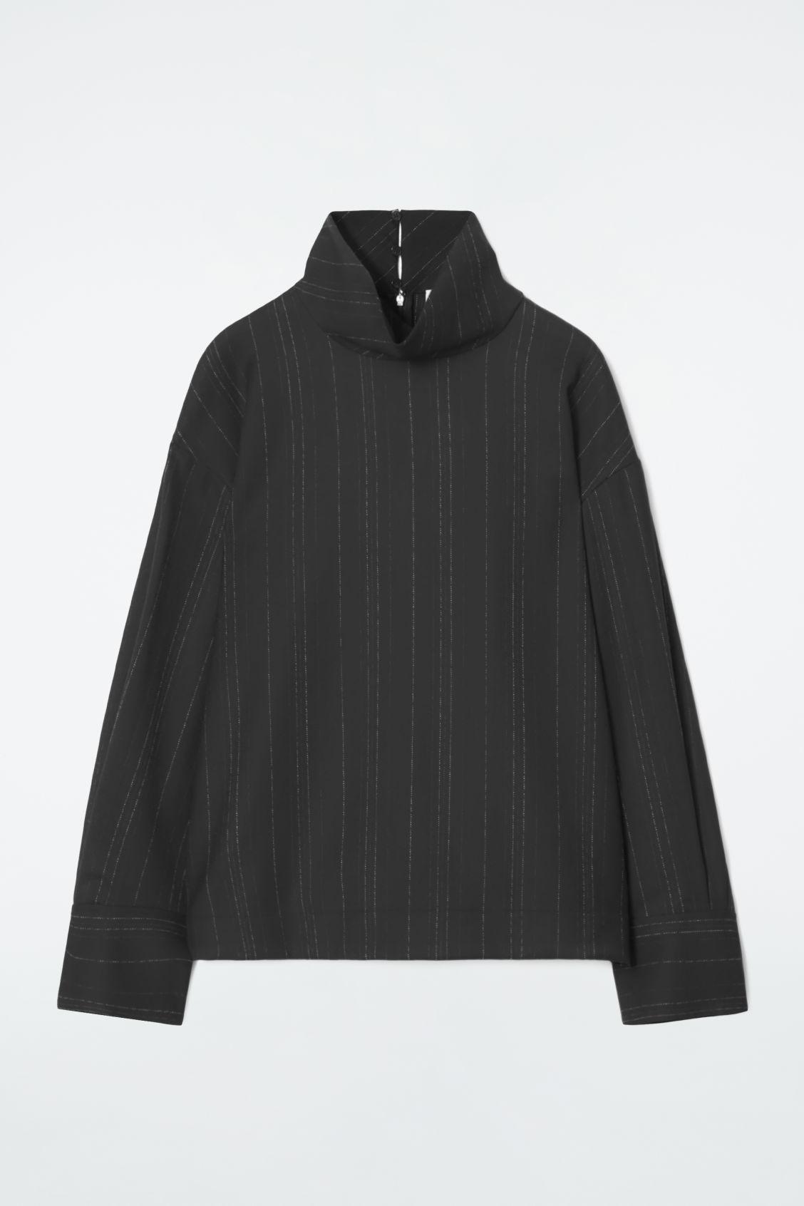COS Pinstriped Funnel-Neck Blouse in BLACK / PINSTRIPED | Endource