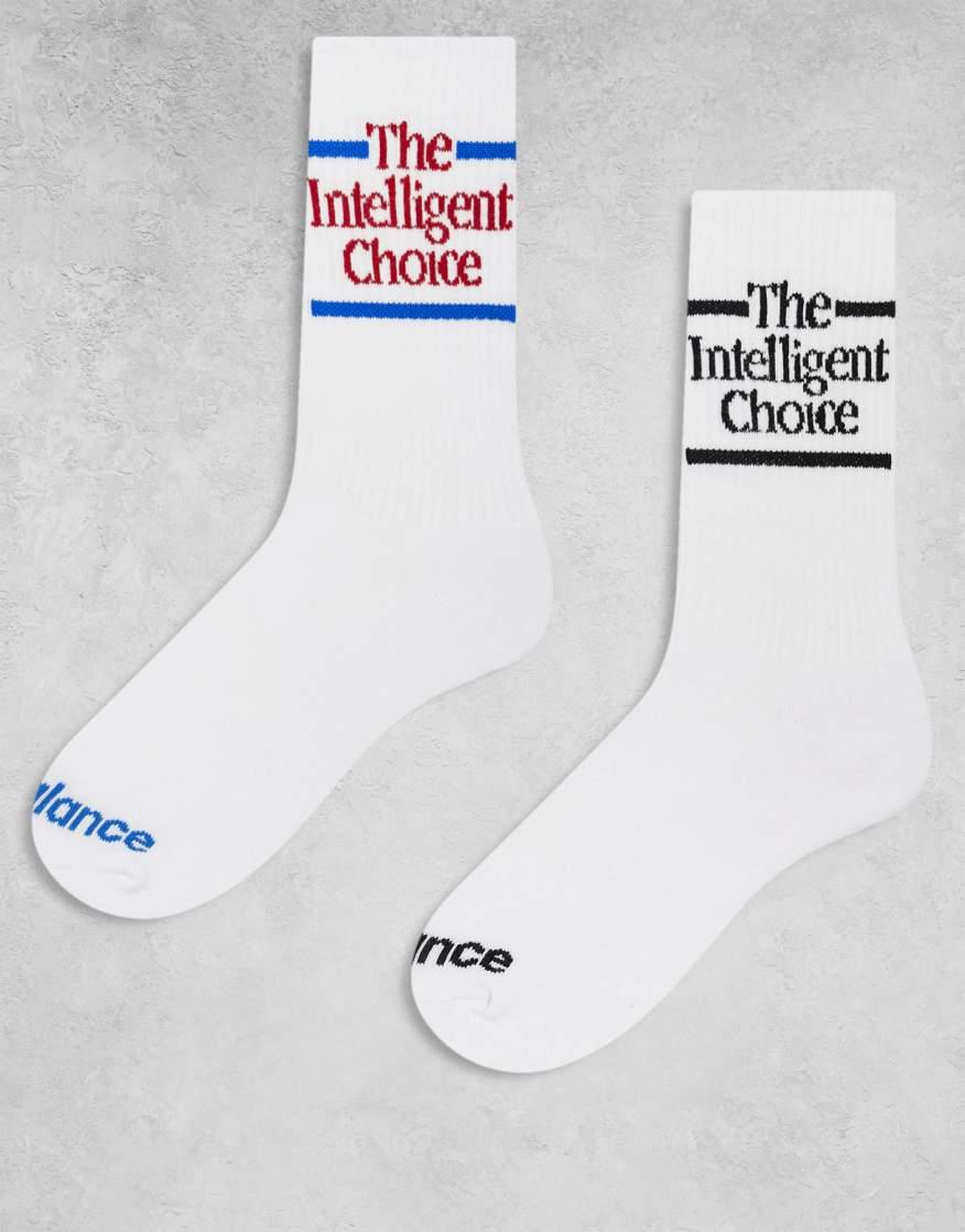 NEW BALANCE Two Pack Slogan Crew Socks in WHITE | endource