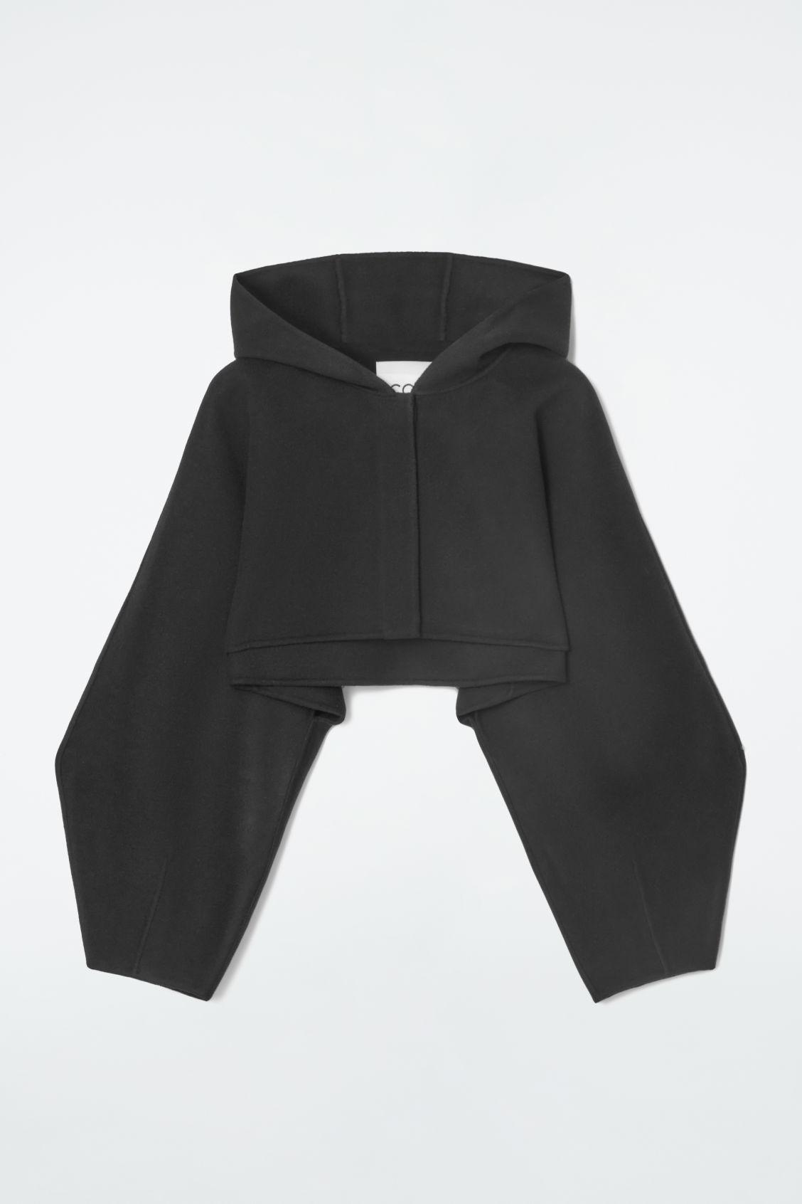 COS Cropped Wool Hybrid Hoodie in BLACK | Endource