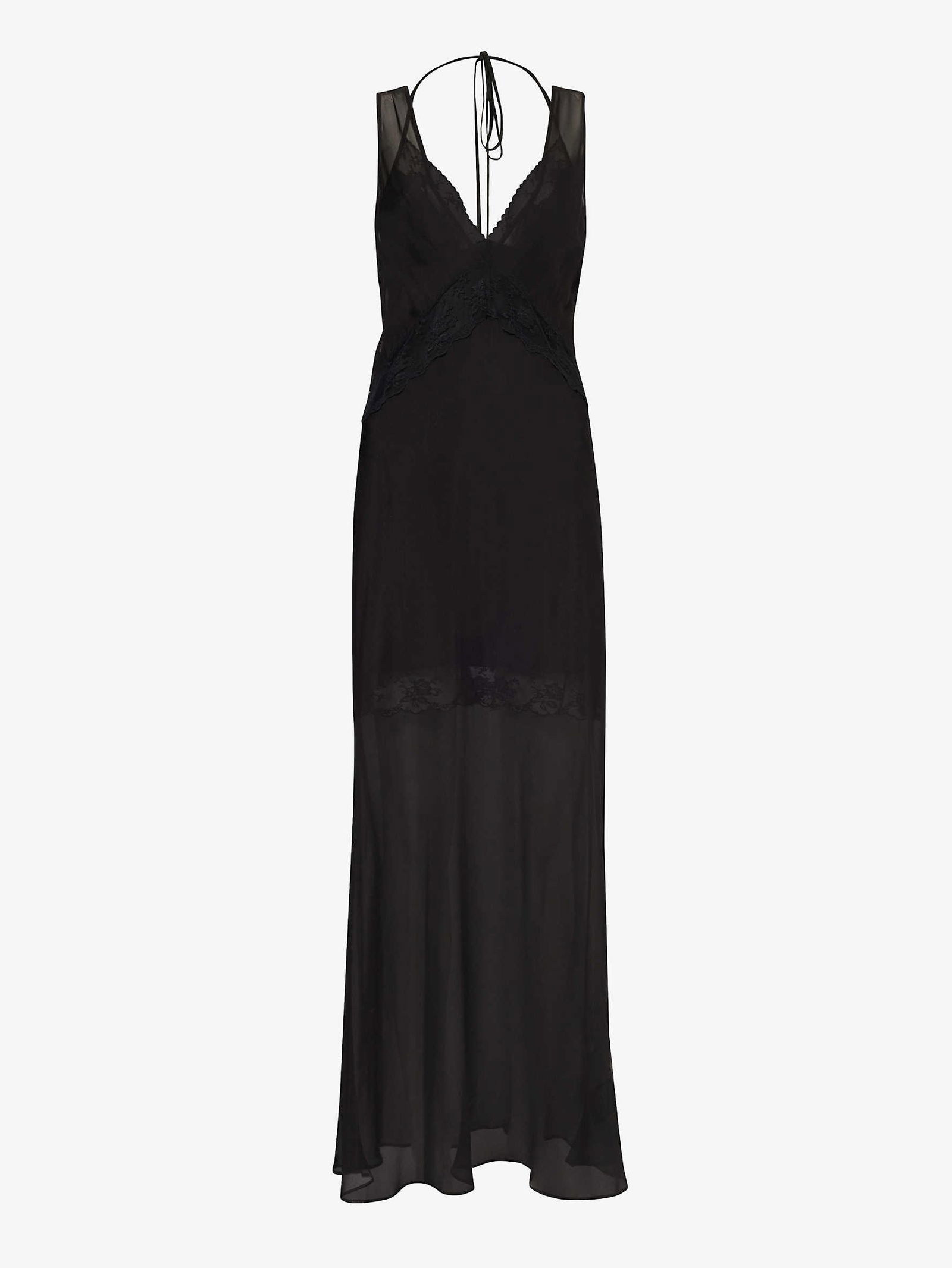 SIR Avellino Layered Lace-Trim Sheer Silk Maxi Dress in BLACK | Endource