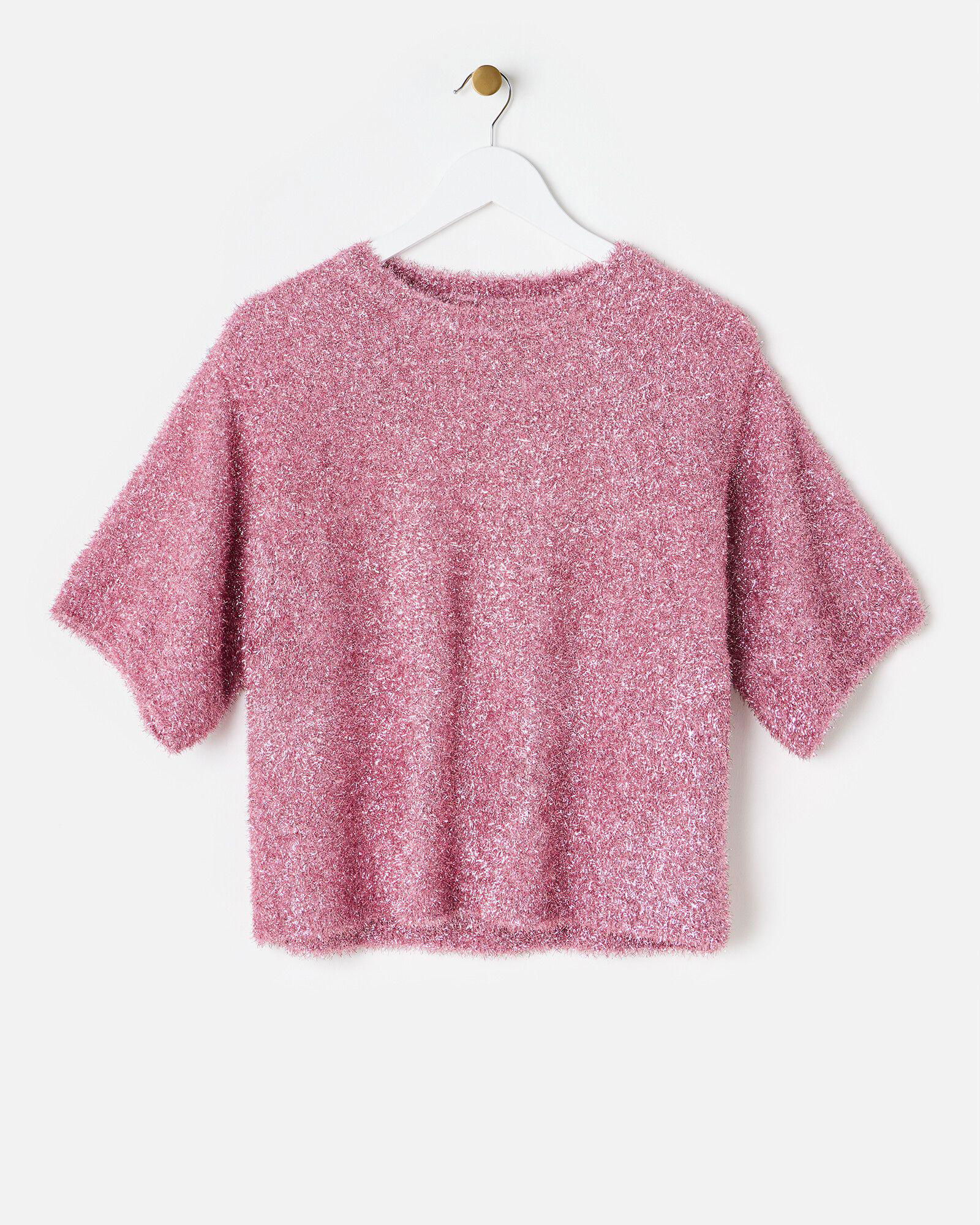 OLIVER BONAS Tinsel Metallic Shell Top in Pink | endource