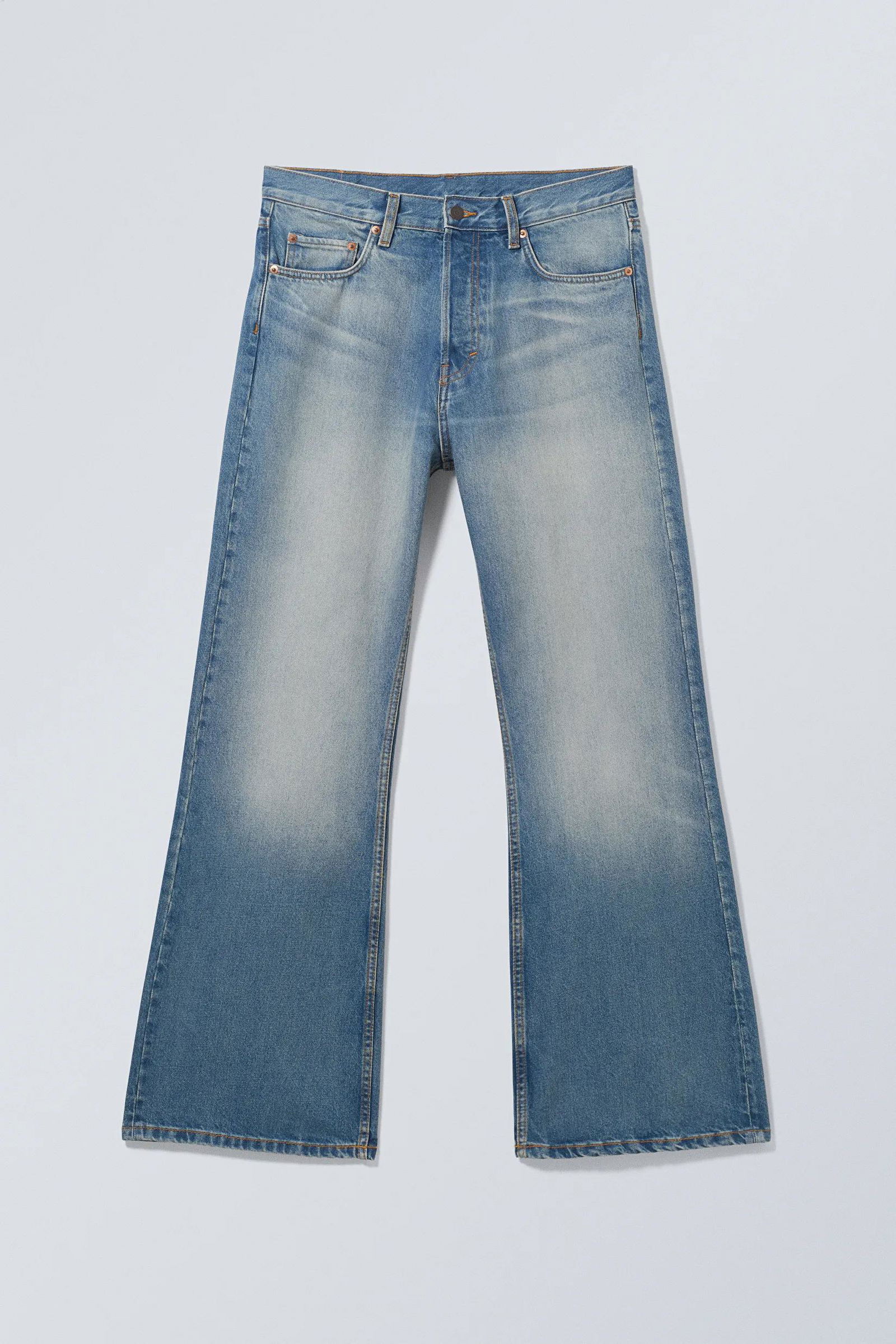 WEEKDAY Time Loose Bootcut Jeans in Jackpot Blue - Medium Blue | endource