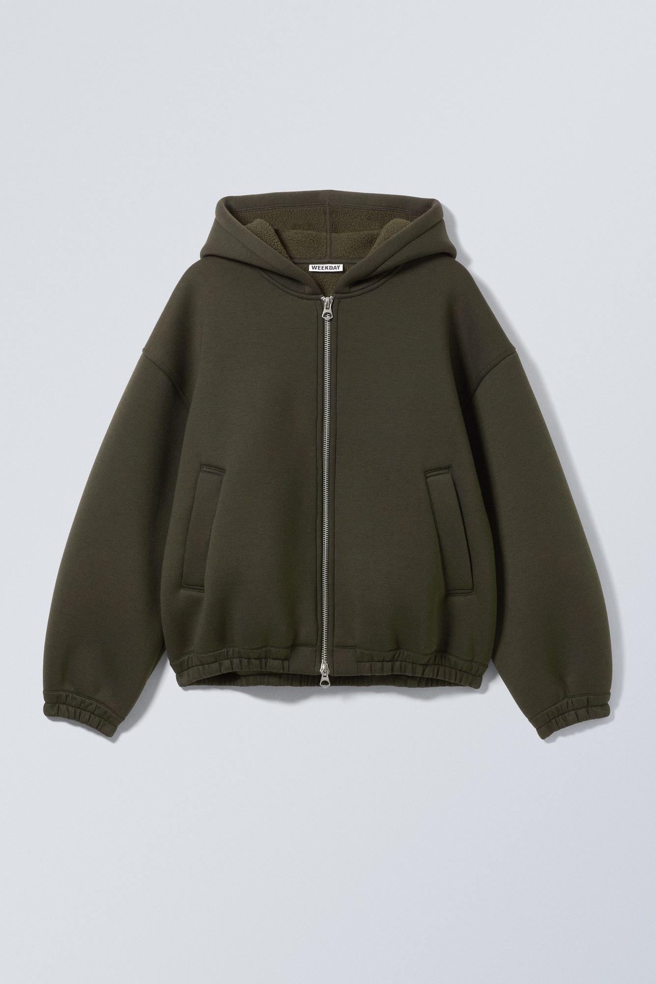 WEEKDAY Simon Bonded Scuba Zip Jacket in Dark Green | endource