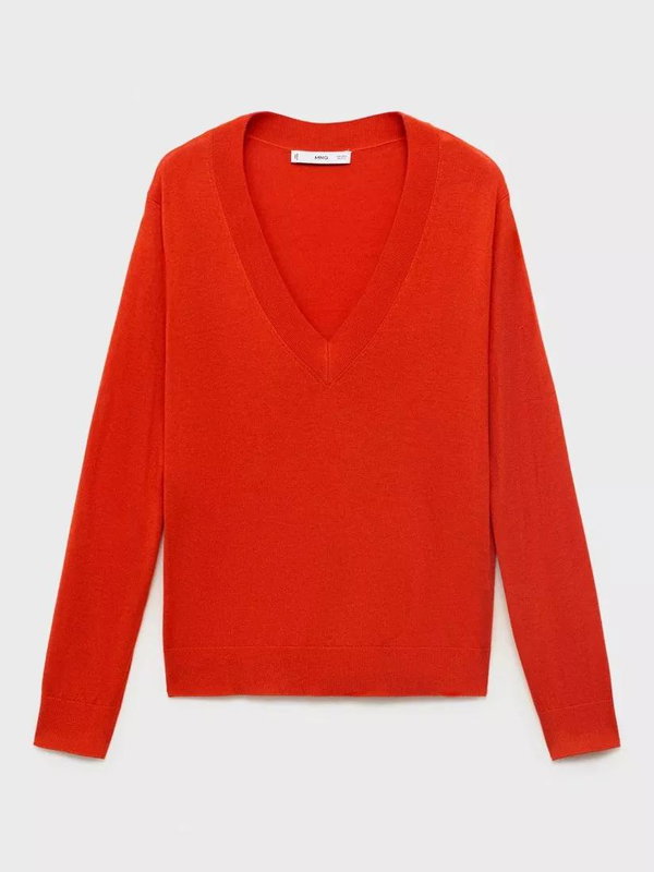 MANGO Lucca V-Neck Jumper, Dark Orange | endource