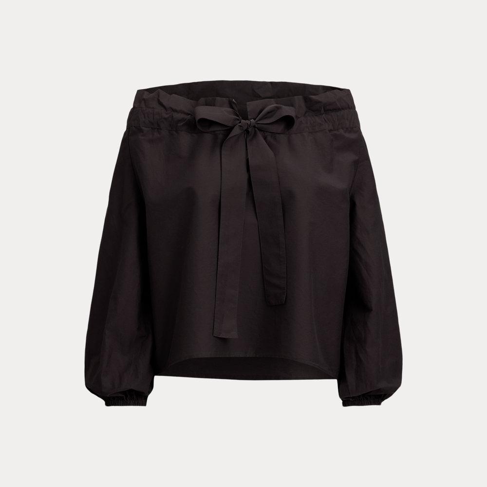 POLO RALPH LAUREN Ruffle-Collar Cotton-Silk Blouse in Brown | endource