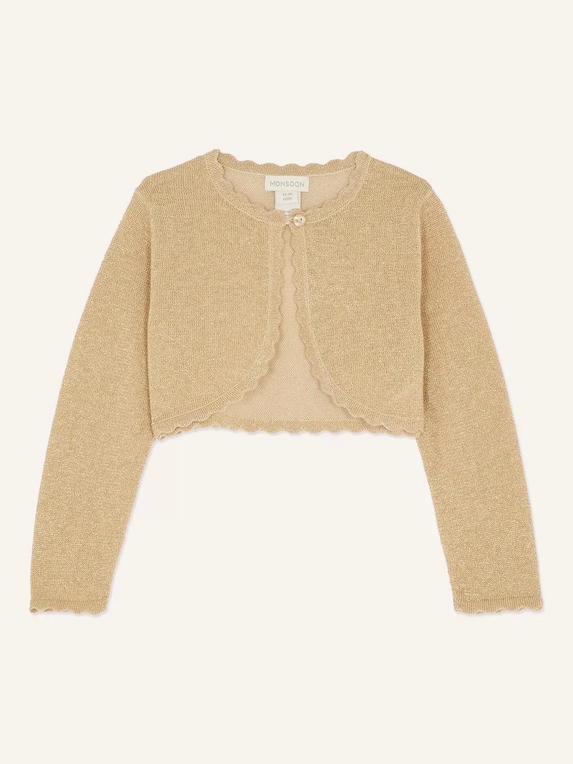 Monsoon Niamh Metallic Scallop Cardigan in Gold | endource