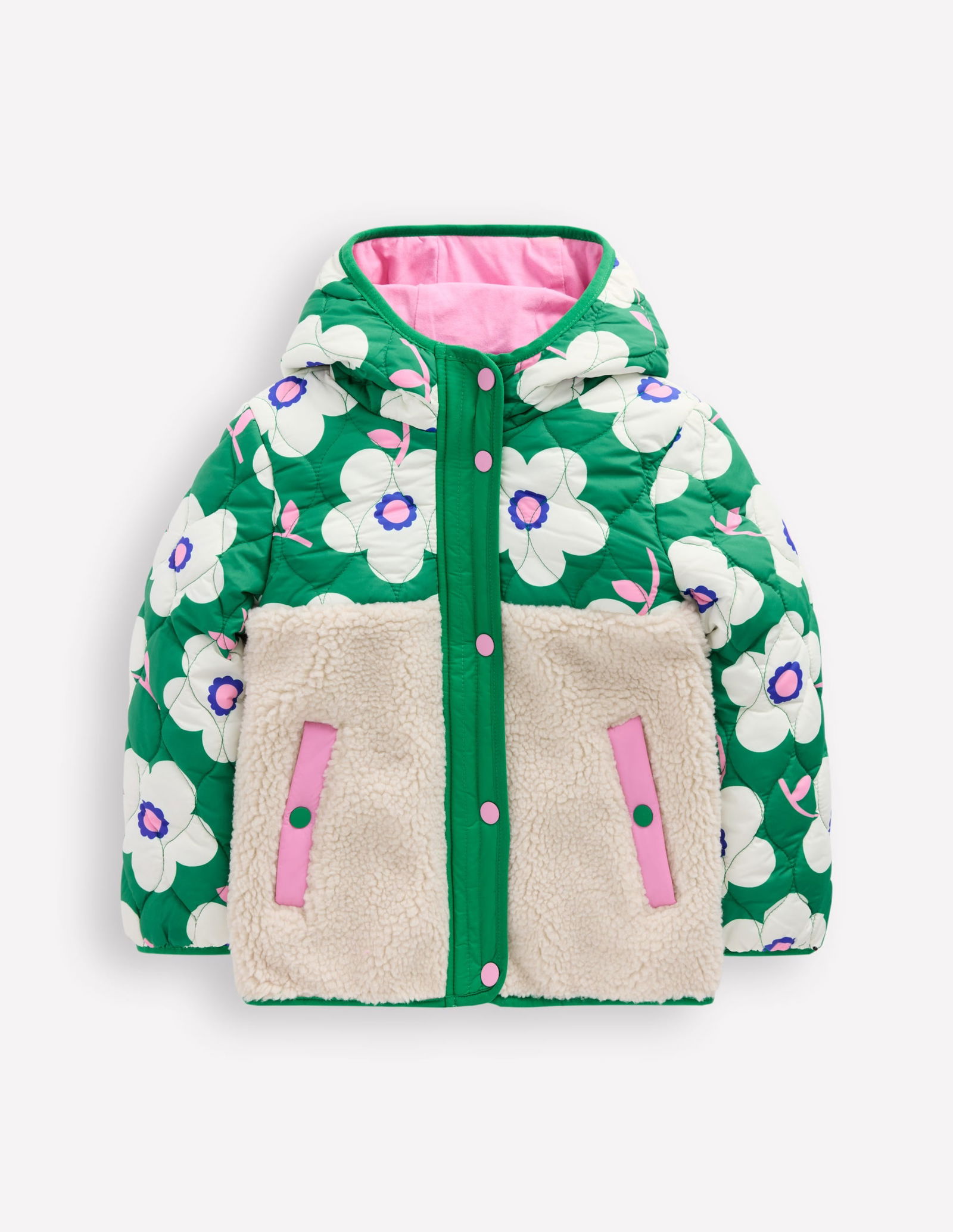 BODEN Janie Borg Mix Jacket-Rich Emerald Green Giant Daisy | endource