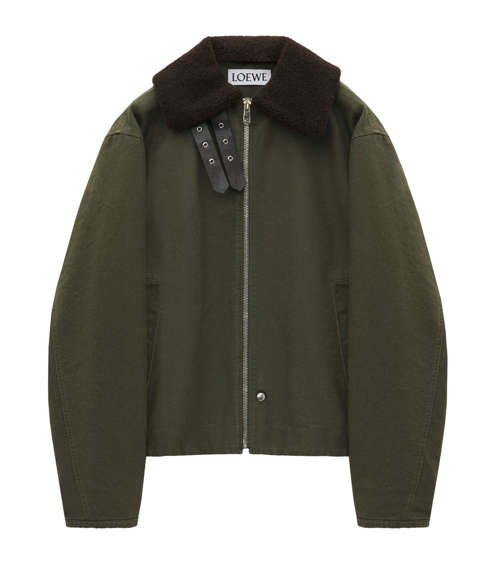 LOEWE Canvas Shearling-Collar Jacket in Green | endource