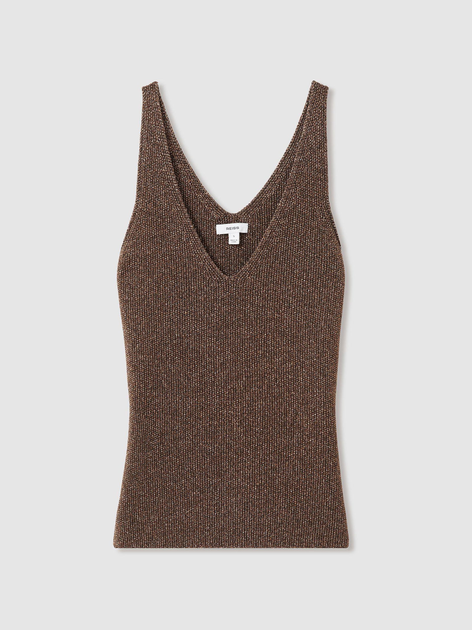 REISS Metallic V-Neck Vest in Bronze | endource
