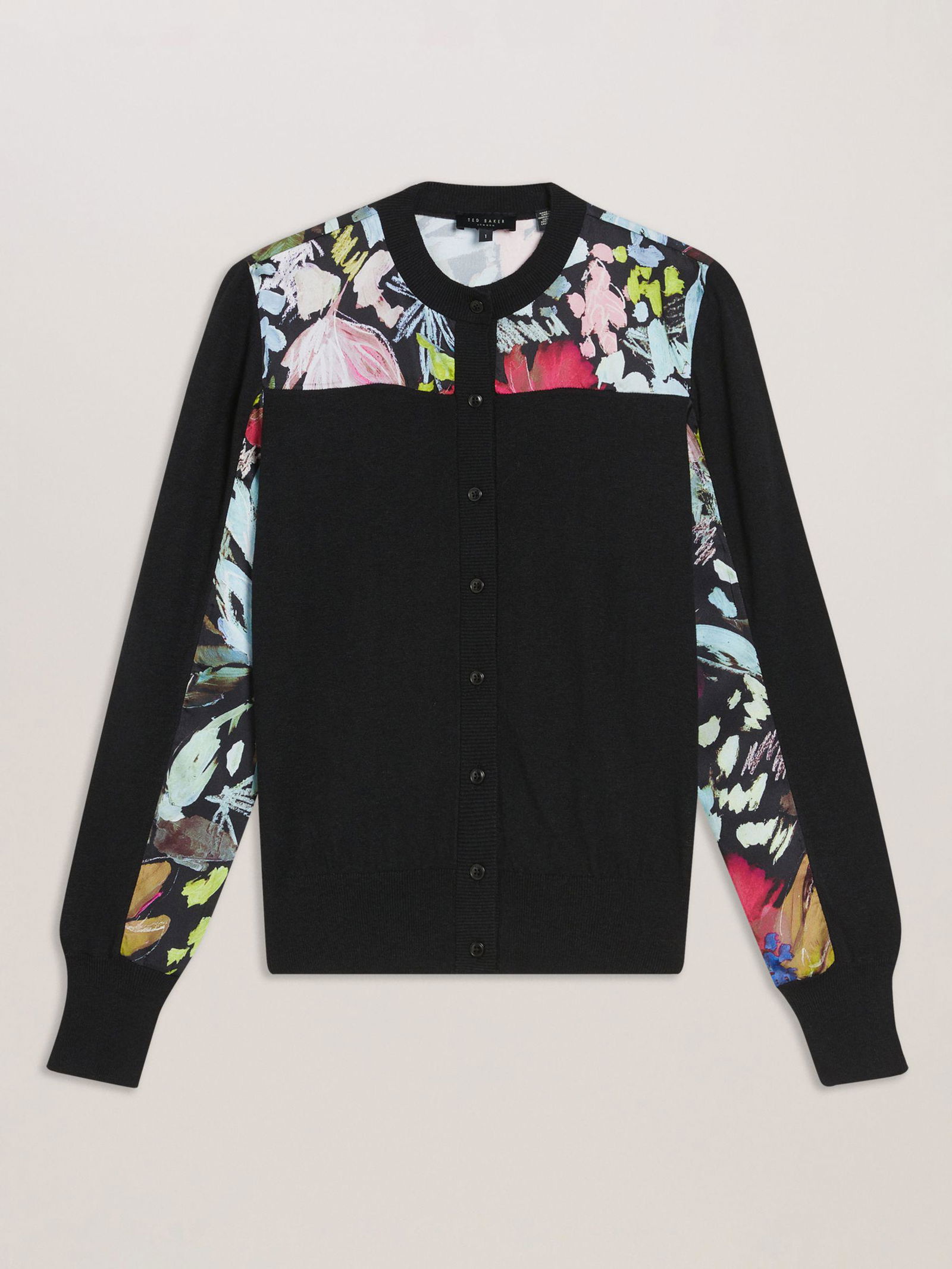 TED BAKER Iileena Floral Panel Cardigan in Black/Multi | endource