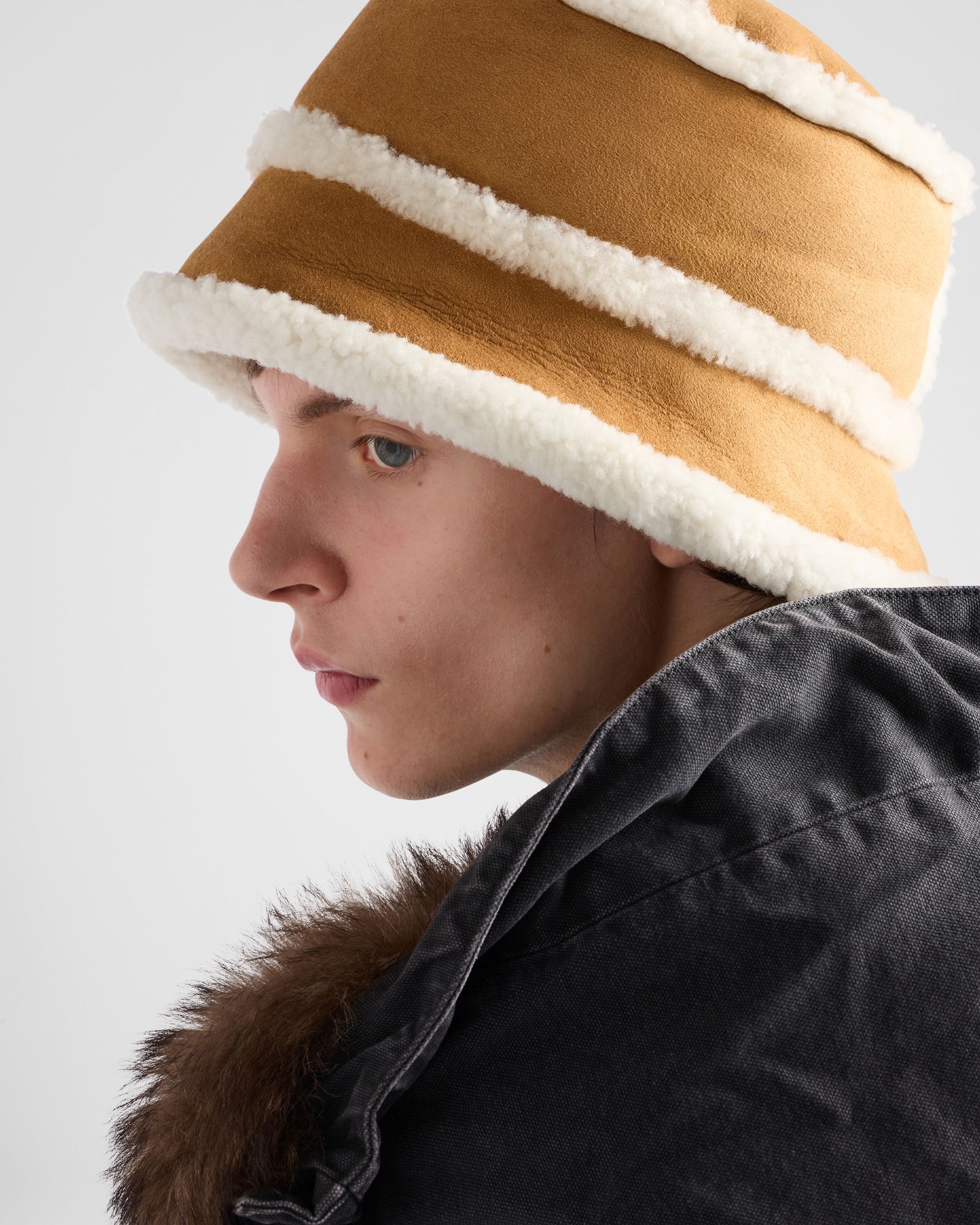 PRADA Suede Shearling Bucket Hat | endource