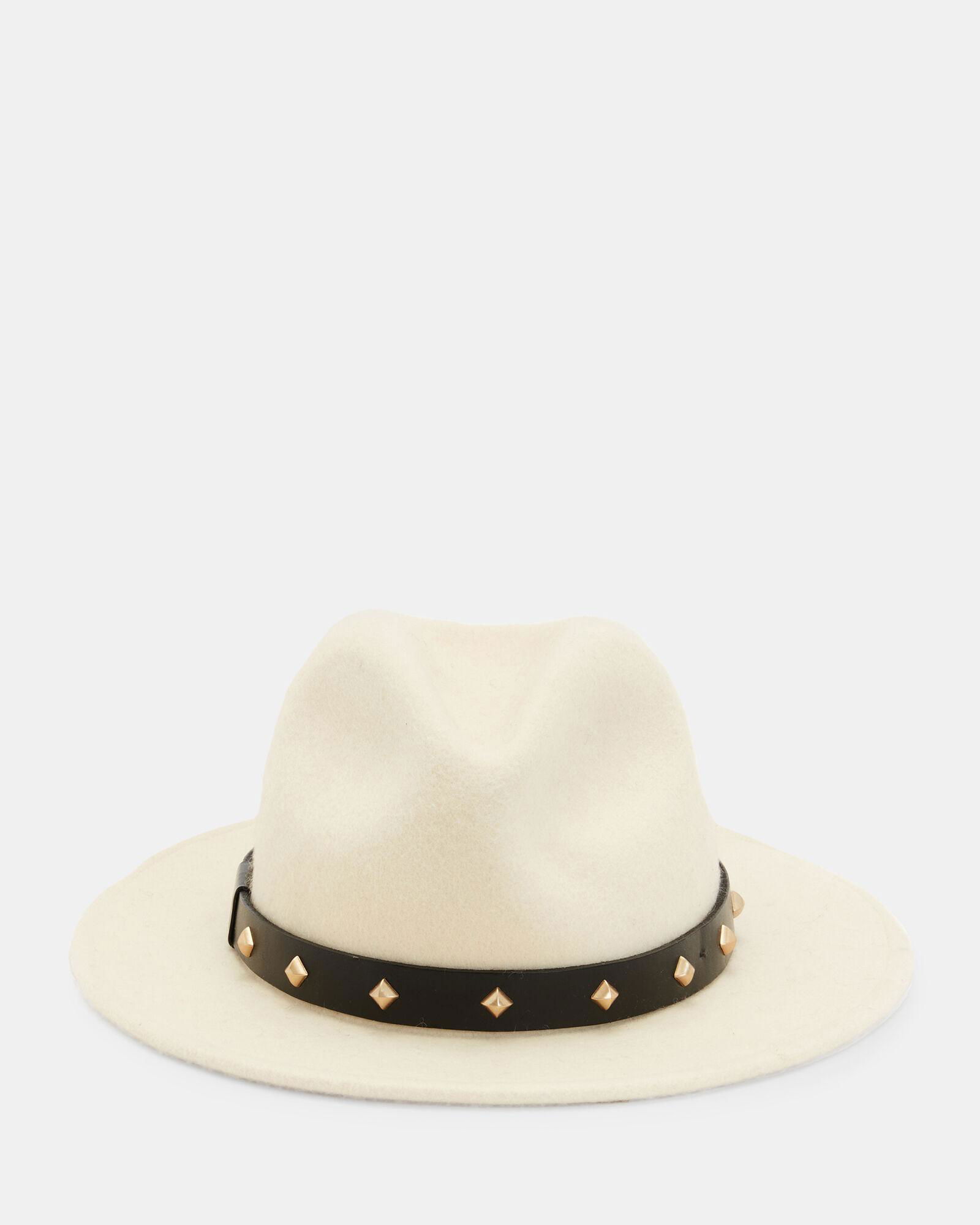 ALLSAINTS Maxie Studded Wool Fedora Hat in ECRU/WARM BRASS | endource
