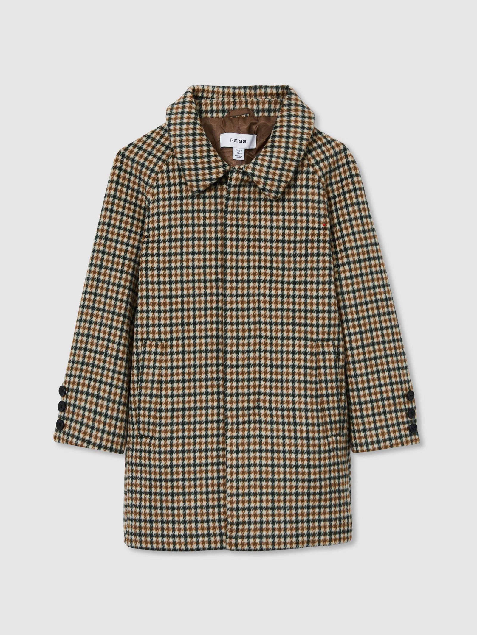REISS Wool-Blend Shephards Check Coat in Brown Multi | endource