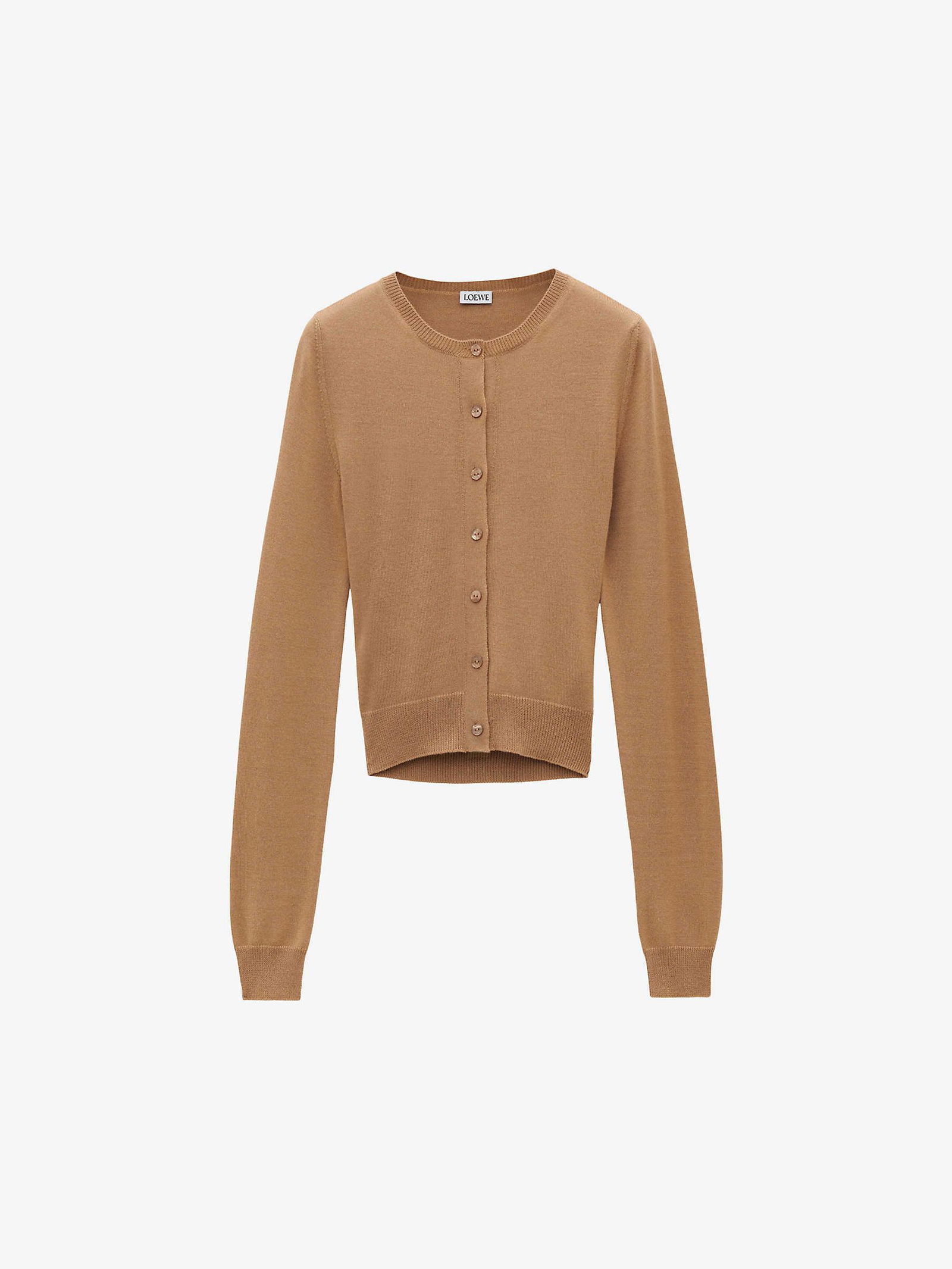LOEWE Gathered-Back Cashmere-Blend Cardigan in BROWN | endource