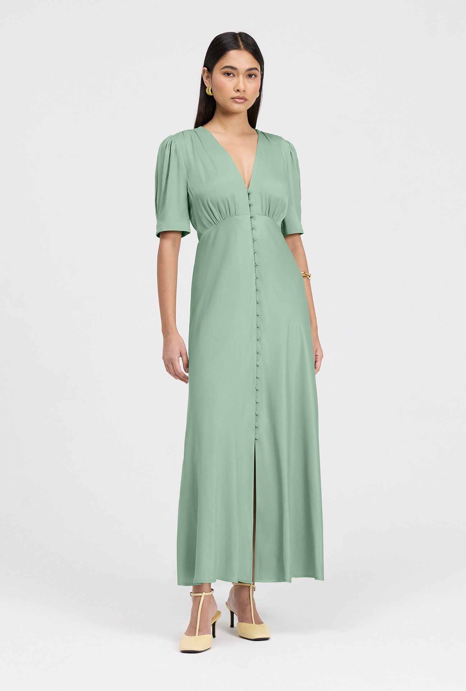 GHOST Madison Button Through Satin Midi Dress | endource