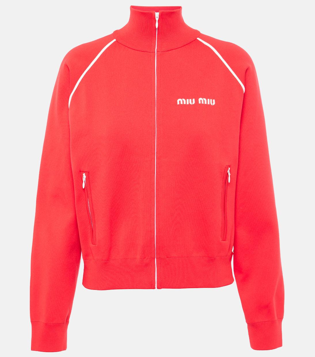 MIU MIU Logo Fleece Track Jacket in Red | Endource