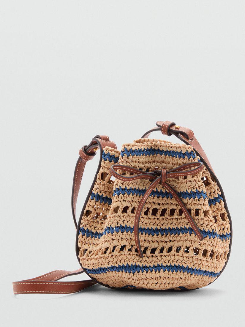 MANGO Stripe Drawstring Bag in Navy/Brown | Endource