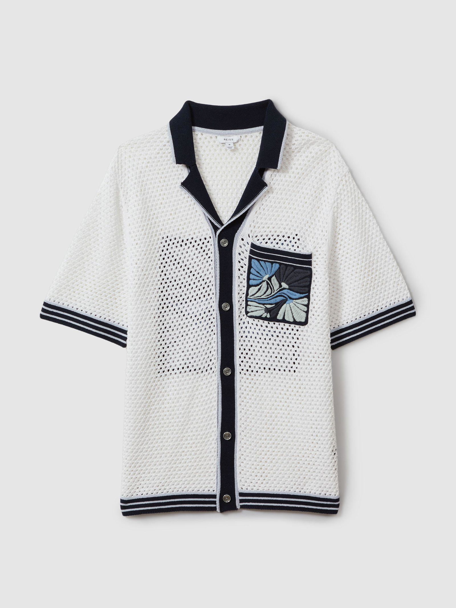REISS Lucile Open-Stitch Embroidered Cuban Collar Shirt | endource