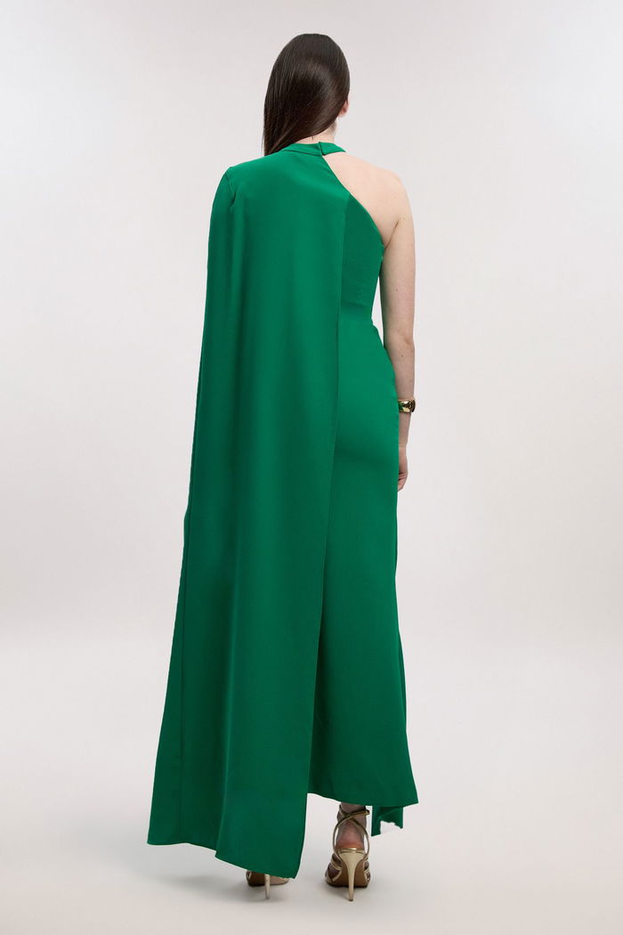 KAREN MILLEN Soft Tailored One Shoulder Cape Sleeve Maxi Dress | endource