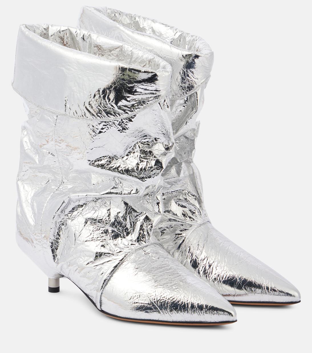 ISABEL MARANT Edrik Metallic Leather Ankle Boots in Silver | endource