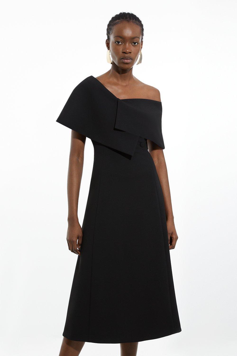 KAREN MILLEN Compact Stretch Asymmetric Collar Tailored Midaxi Dress in ...