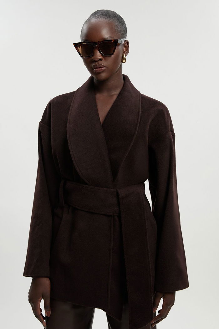 KAREN MILLEN Tall Brushed Wool Belted Wrap Tailored Short Coat | endource