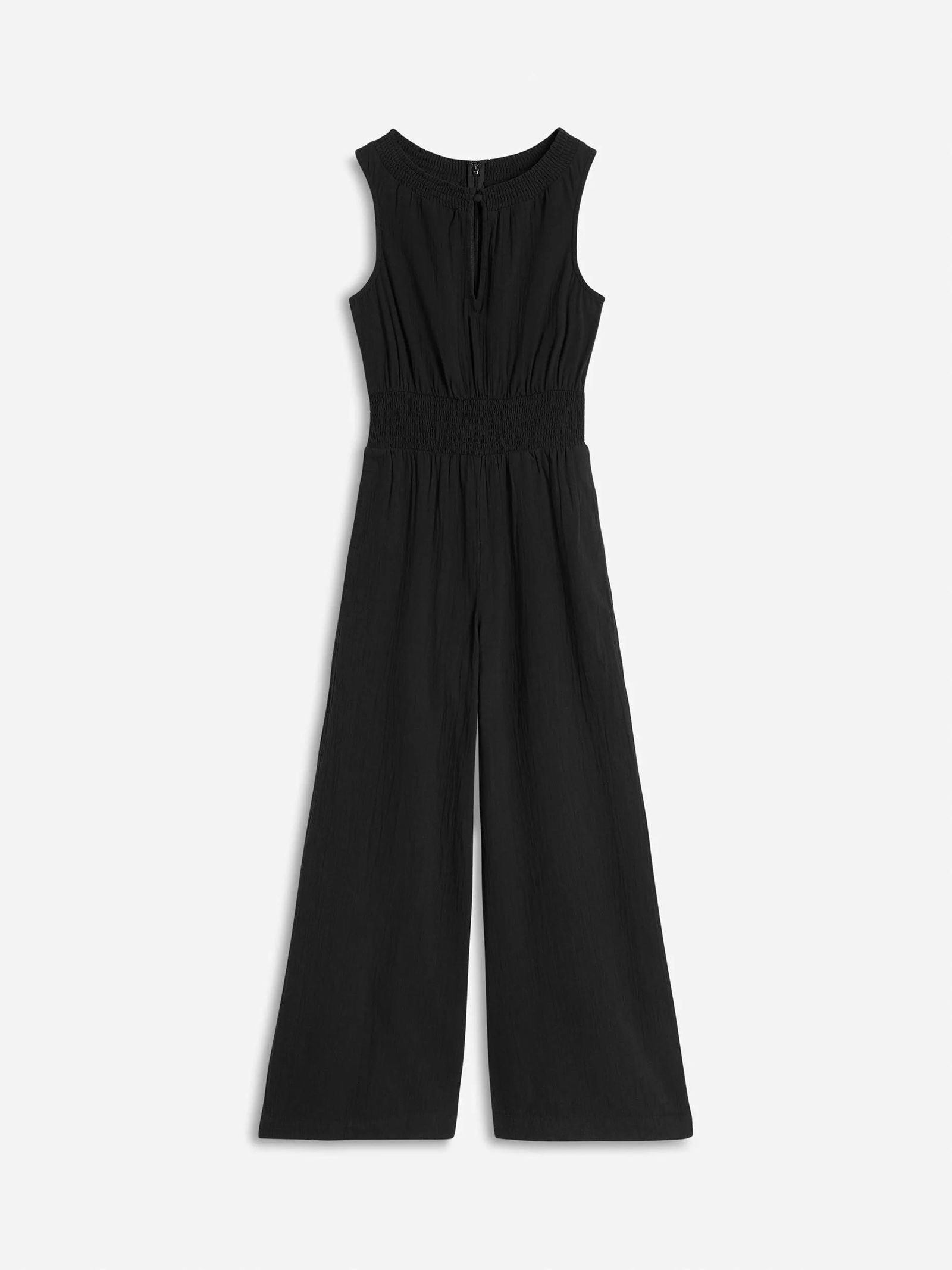 BODEN Smocked Double Cloth Jumpsuit in Black | endource