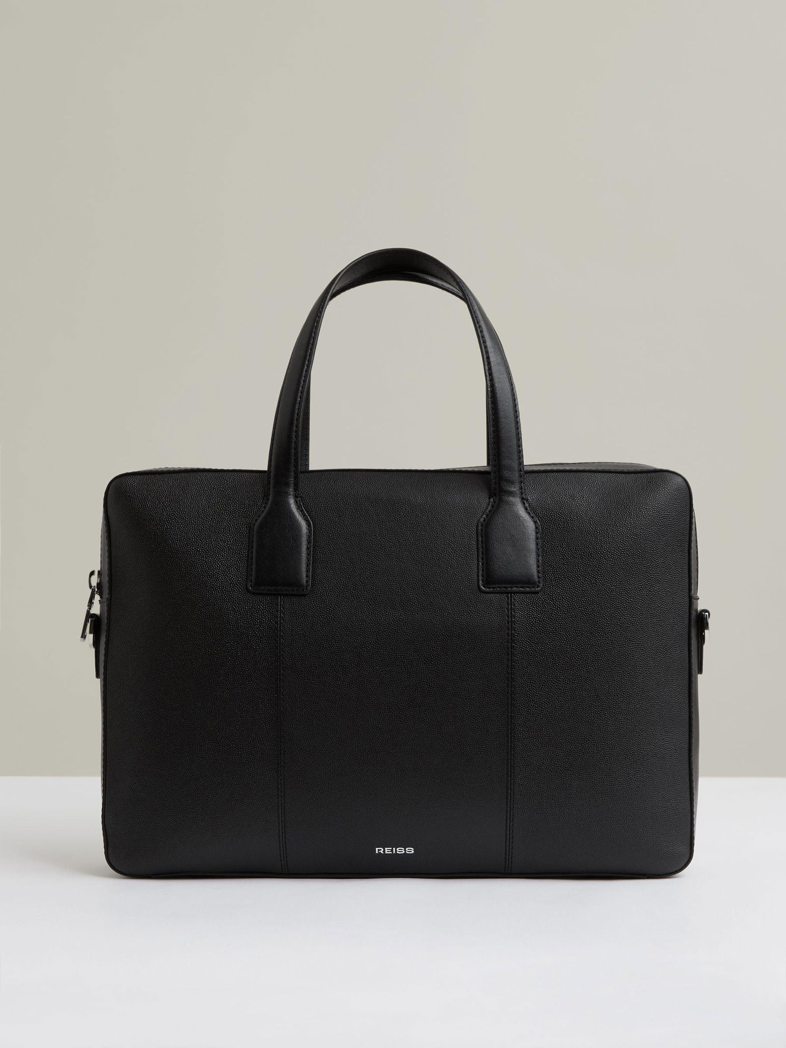 REISS Micro-Grain Leather Briefcase in Black | endource