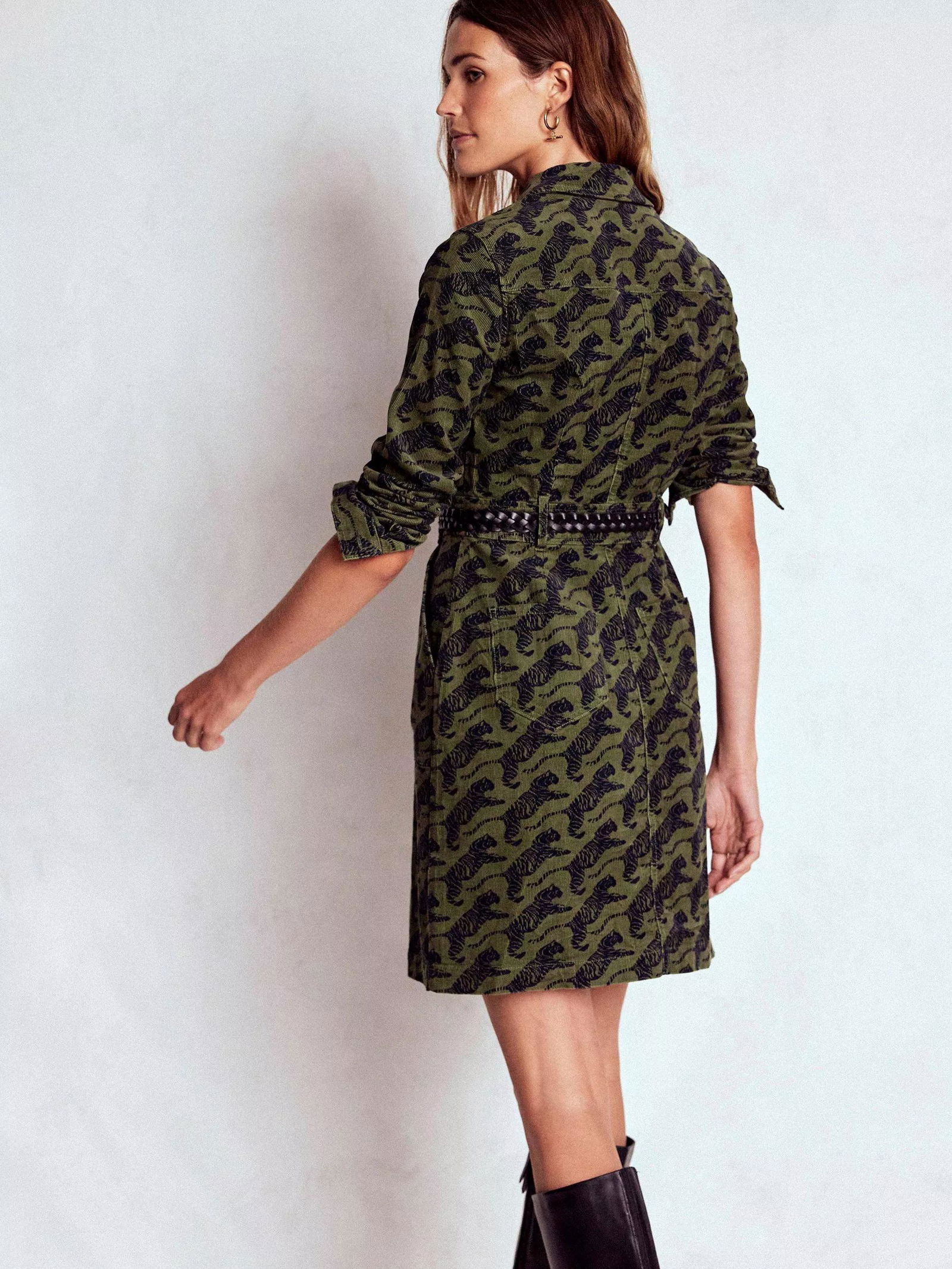 BODEN Amanda Graphic Corduroy Dress, Green | endource