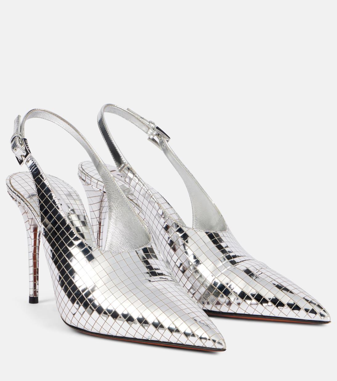 Alaïa Mirrored Leather Slingback Pumps in Silver | endource