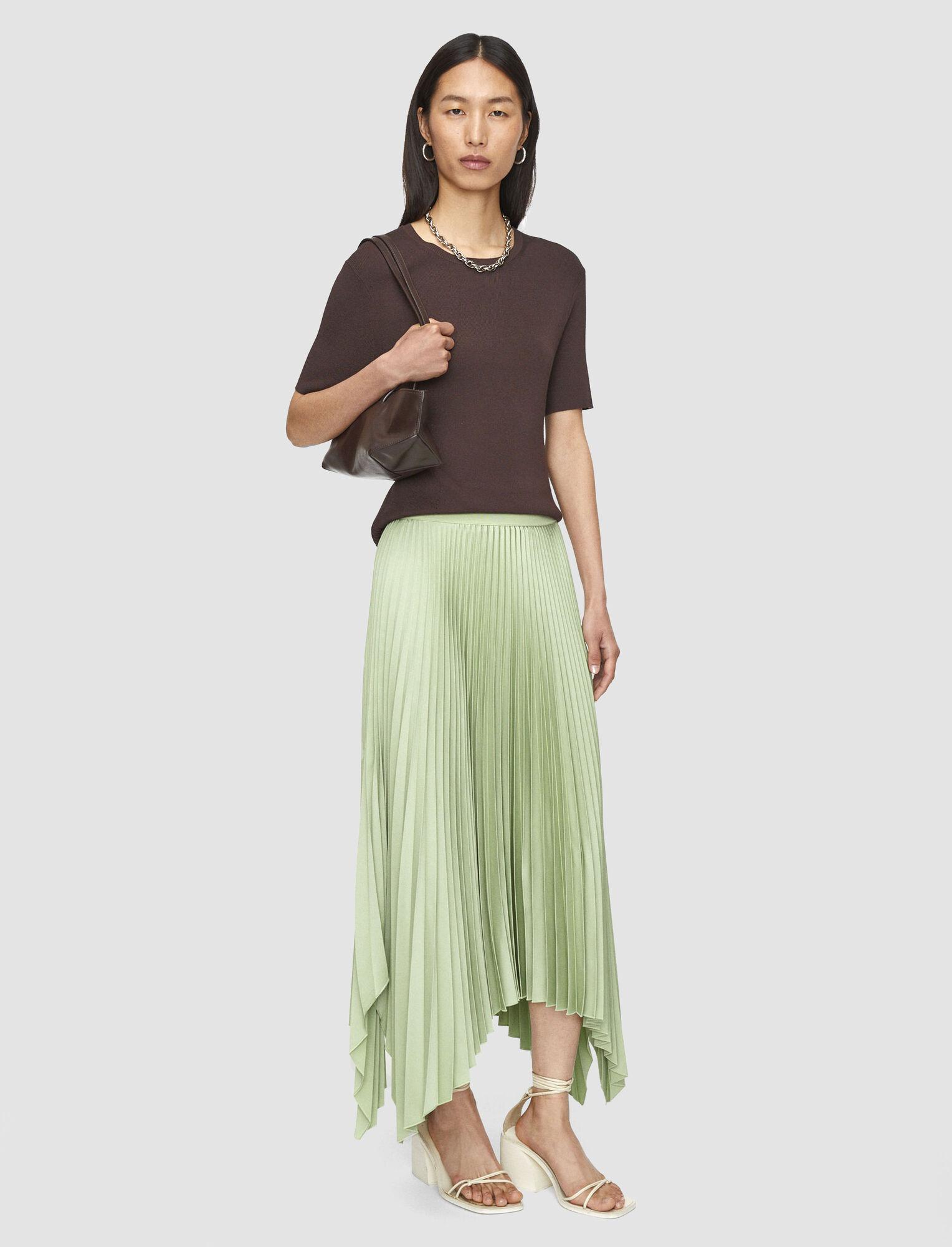 JOSEPH Ade Knit Weave Plissé Skirt in Matcha | endource