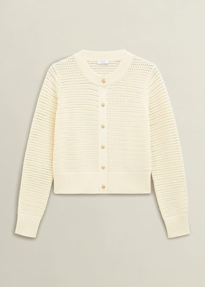 HOBBS Felicity Cotton Cardigan in Warm Ivory | endource