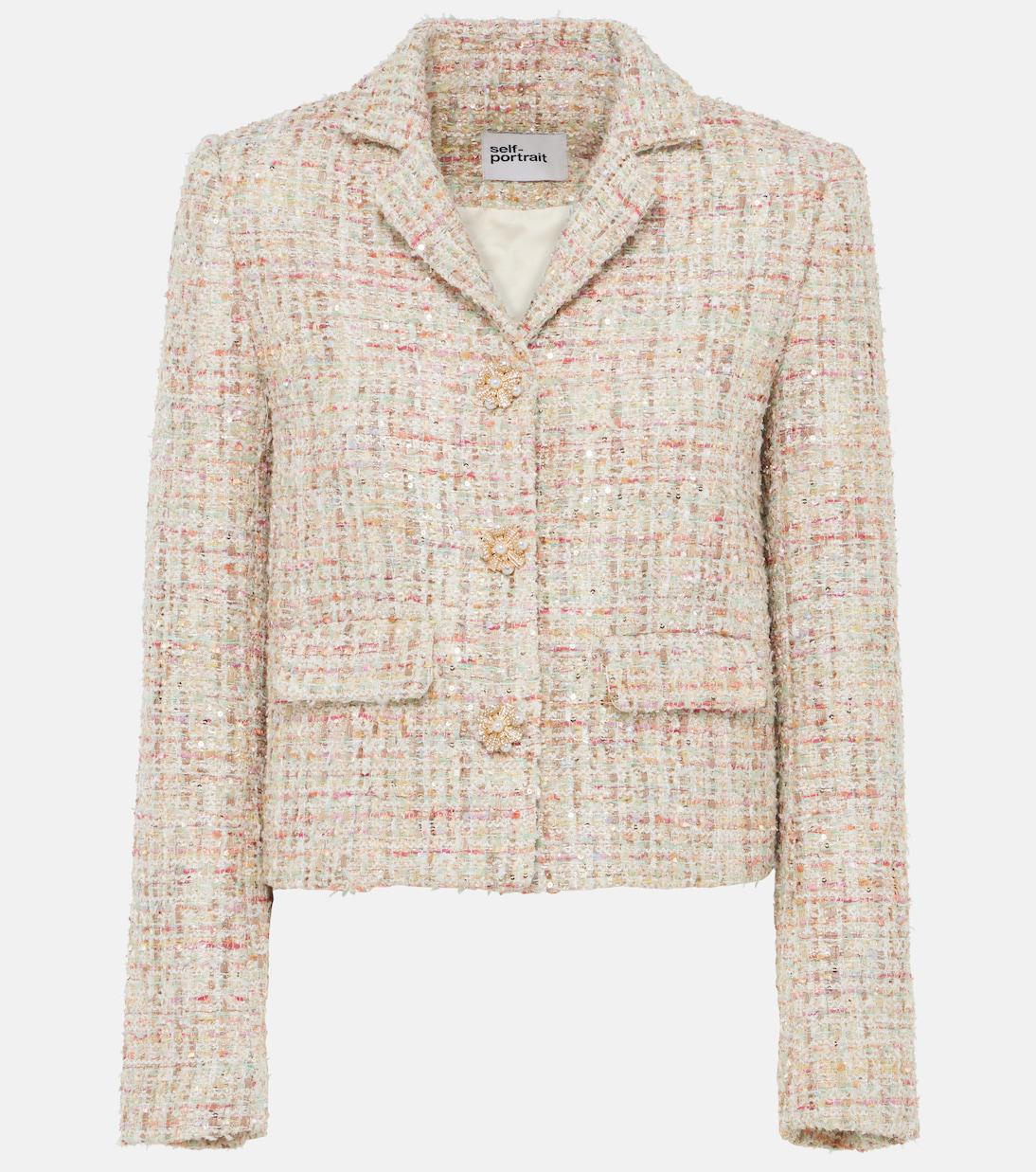 SELF-PORTRAIT Embellished Bouclé Jacket in Multicoloured | endource